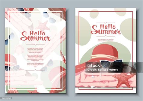 전단지 템플릿에는 여름 액세서리가 들어 있습니다 비치 모자 선글라스 수건 조개껍데기 해변 분위기 여름철 배너 포스터 여름 파티