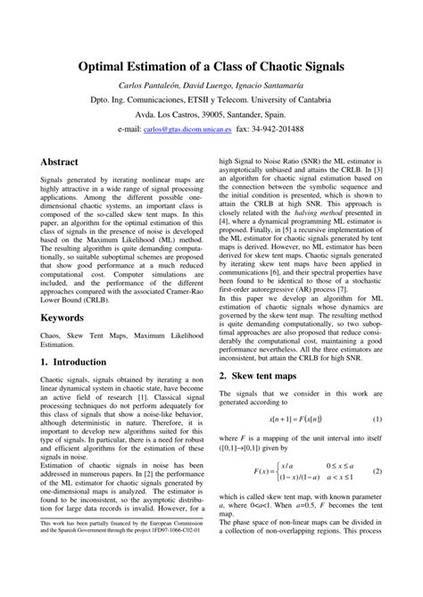 Pdf Optimal Estimation Of A Class Of Chaotic Signals
