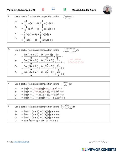 Lesson 7 4 Integration Of Rational Functions Using Partial