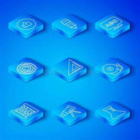 Set Line Abacus Triangular Ruler Telescope Ringing Alarm Bell Alphabet Solar System Hand