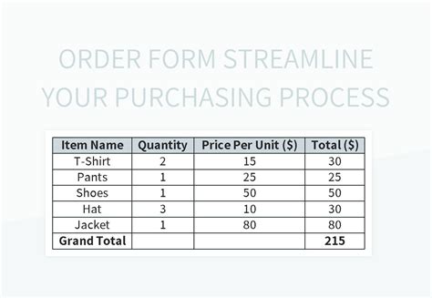 Order Form Streamline Your Purchasing Process Excel Template And Google Sheets File For Free