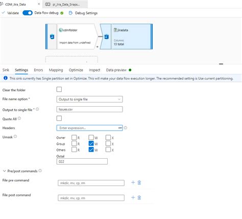 column is always getting null values in adf data flows when using common data model inline