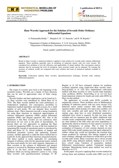 Pdf Haar Wavelet Approach For The Solution Of Seventh Order Ordinary