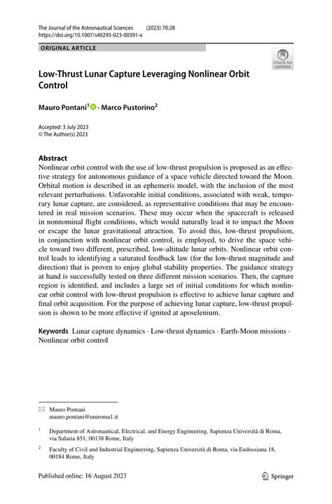 Pdf Low Thrust Lunar Capture Leveraging Nonlinear Orbit Control