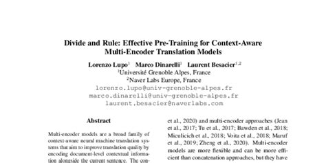 Divide And Rule Effective Pre Training For Context Aware Multi Encoder Translation Models Acl
