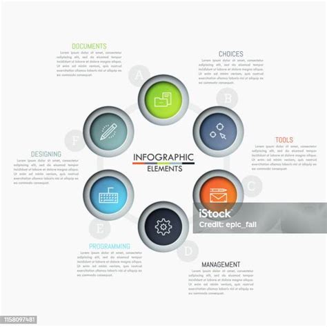 6 개의 문자가 있는 원형 요소 가는 선 아이콘 및 텍스트 상자가 있는 둥근 다이어그램 6에 대한 스톡 벡터 아트 및 기타