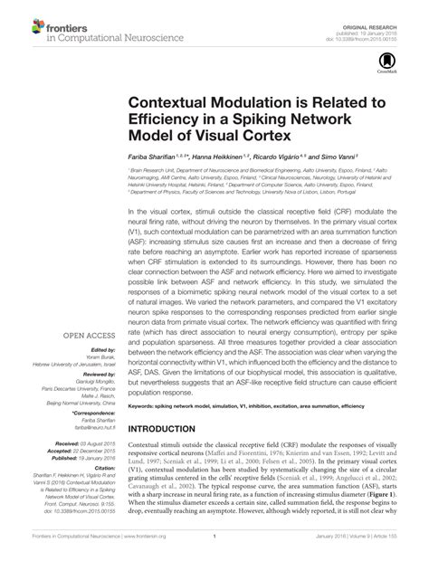 Pdf Contextual Modulation Is Related To Efficiency In A Spiking