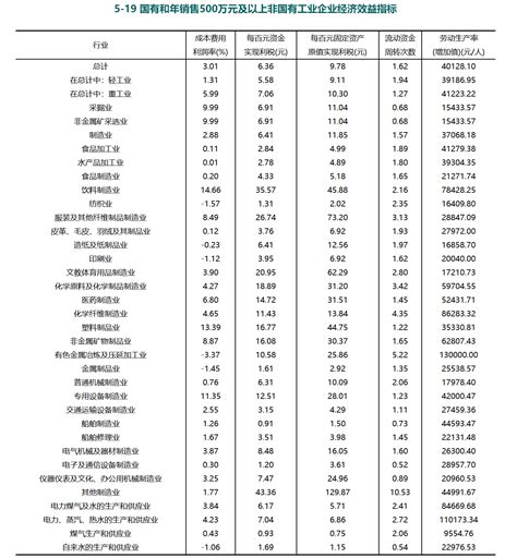 5 19 国有和年销售500万元及以上非国有工业企业经济效益指标