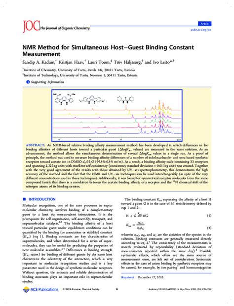pdf nmr method for simultaneous host guest binding constant measurement