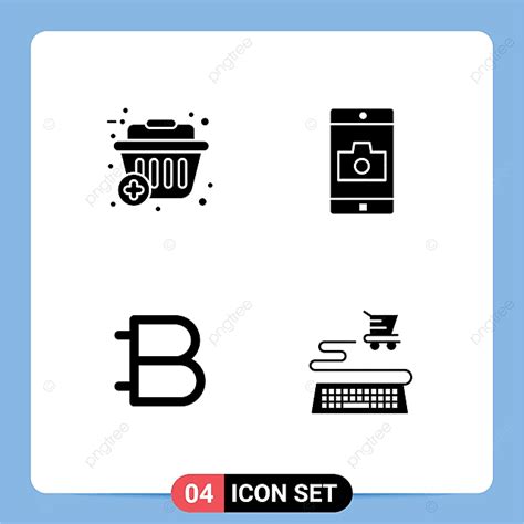 pictogram set of 4 simple solid glyphs of basket application design