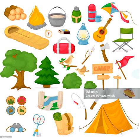 캠핑 아이 들 여름 캠프 공원 벡터 일러스트 레이 션 재미 어린 시절 캠프 자연 야외 레저 여름 캠프에 대한 스톡 벡터 아트 및
