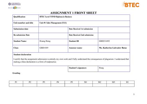 5131 Hung Assignment 1 Frontsheet 2022 Assignment 1 Front Sheet