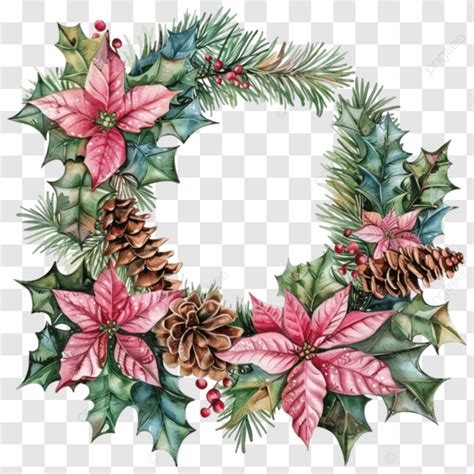 포인세티스와 솔방울이 달린 화환이 있어요 휴일 장식 축제 장식 상록 화환 Png 일러스트 및 이미지 에 대한 무료 다운로드 Pngtree