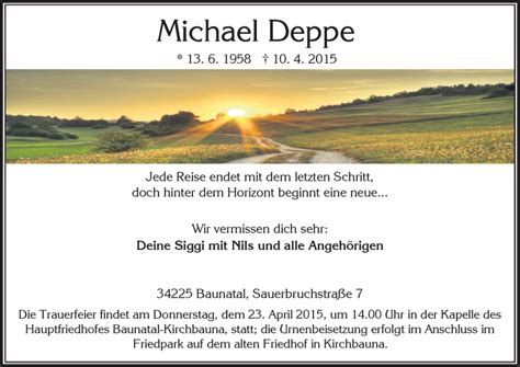 Traueranzeigen Von Michael Deppe Trauer Hna De