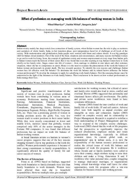 Pdf Effect Of Profession On Managing Work Life Balance Of Working