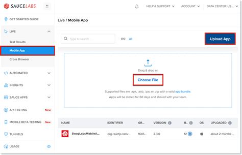 live mobile app testing sauce labs documentation