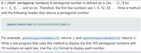 Solved 6 1 Math Pentagonal Numbers A Pentagonal Number Is