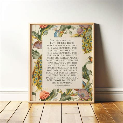She Was Beautiful F Scott Fitzgerald Quote Midcentury Wall Art With