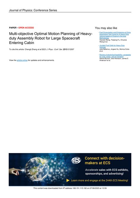 Pdf Multi Objective Optimal Motion Planning Of Heavy Duty Assembly Robot For Large Spacecraft