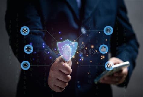 Online Cyber Security Concept Businessman Uses Mobile Phone To Verify Identity At Virtual