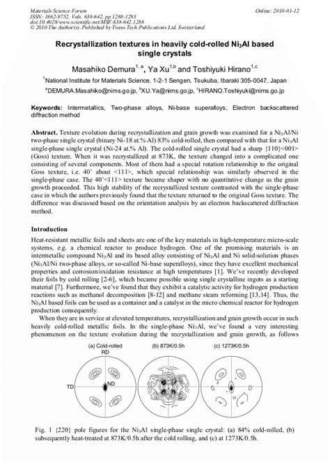 Recrystallization Textures In Heavily Cold Rolled Ni3al Based Single Crystals Scientific Net