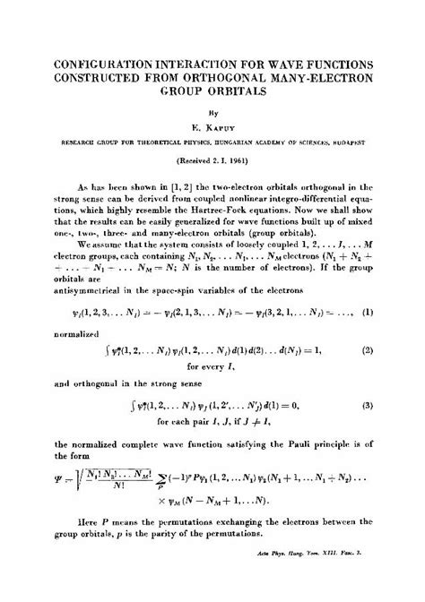 PDF Configuration Interaction For Wave Functions Constructed From Orthogonal Many Electron