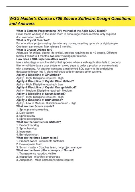 WGU Master S Course C706 Secure Software Design Questions And Answers Verified Answers WGU