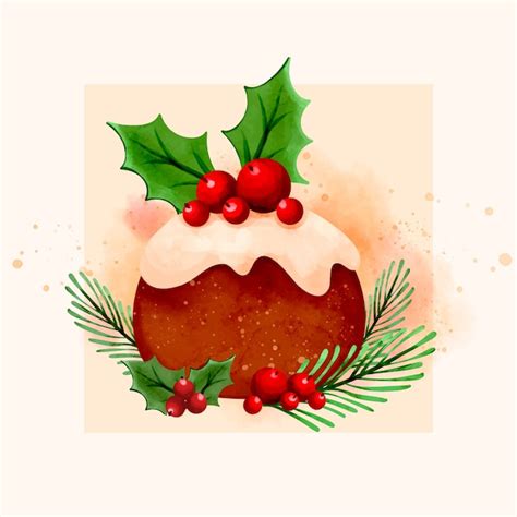 Ilustración De Pudín De Navidad Acuarela Vector Premium