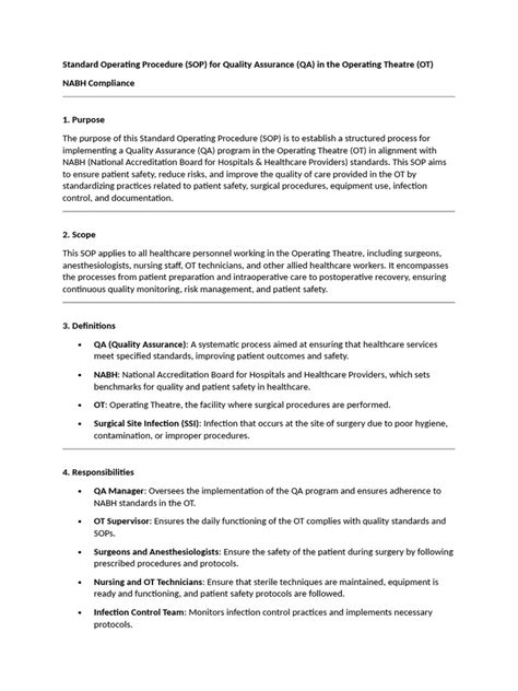 Standard Operating Procedure Sop For Quality Assurance Qa In The