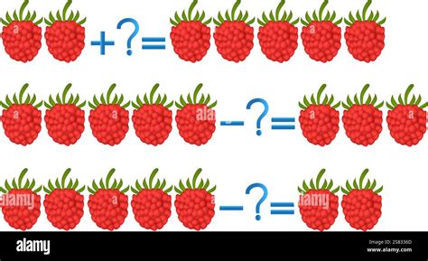 Action Relationship Of Addition And Subtraction Examples With Raspberry Stock Vector Image