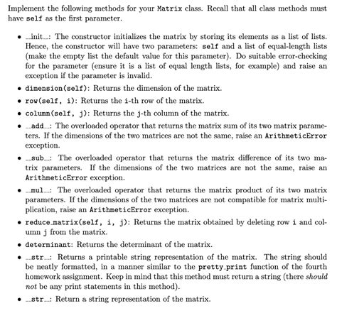 Solved Implement The Following Methods For Your Matrix Chegg