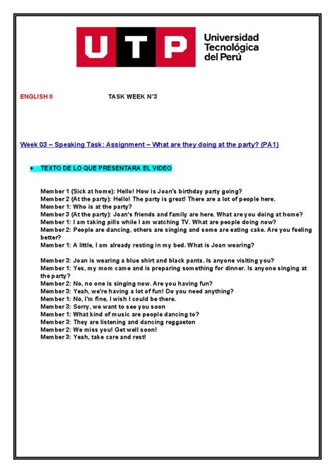 Ingles Ii Dialogo English Ii Task Week N° Week 03 Speaking Task Assignment What Are