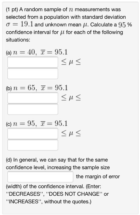 Solved A Random Sample Of N Measurements Was Selected From A