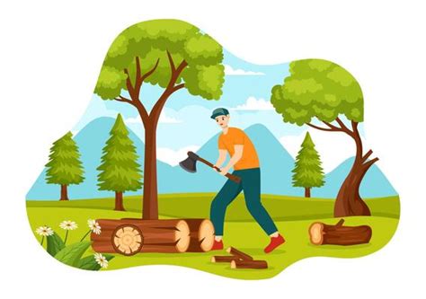 Man Cutting Tree Vector Art Icons And Graphics For Free Download