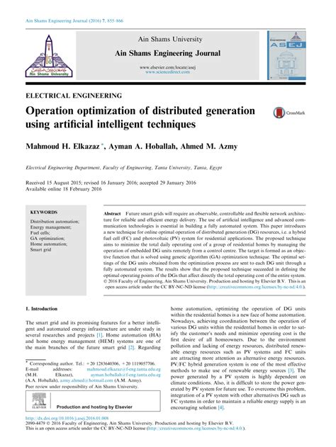Pdf Operation Optimization Of Distributed Generation Using Artificial Intelligent Techniques
