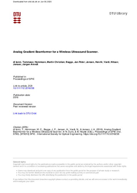 pdf analog gradient beamformer for a wireless ultrasound scanner