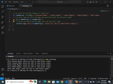 Waseem Ahmed Mughal On Linkedin 100 Days Of Typescript Challenge Q12 Greetings Project Name