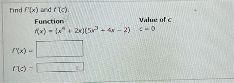 Solved Find F′x And F′c Function Value Of C