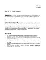 Exploring Simple Pendulum Experiment In Physics Lab Course Hero