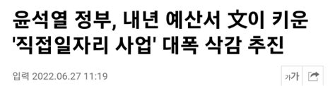 윤석열 정부 내년 예산서 文이 키운 직접일자리 사업 대폭 삭감 추진 인스티즈instiz 이슈 카테고리