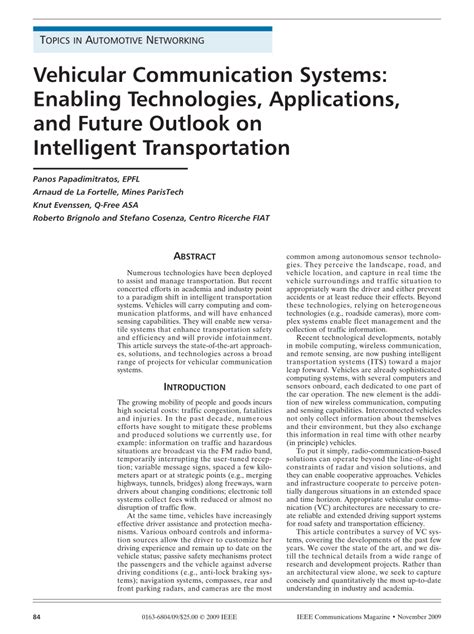 Pdf Vehicular Communication Systems Enabling Technologies Applications And Future Outlook