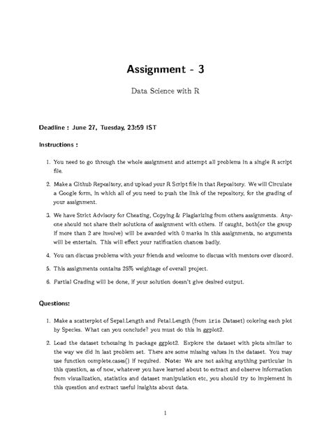 Assignment 3 Assigment 3 Assignment 3 Data Science With R