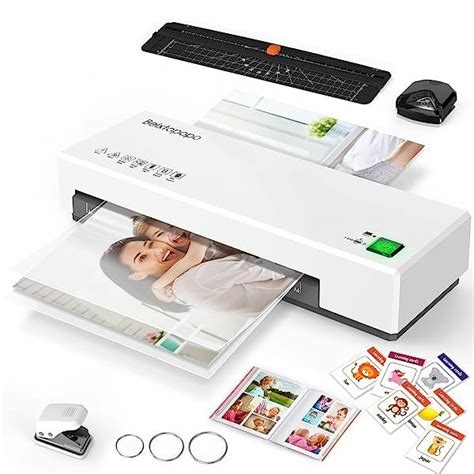 라미네이터 A4 A5 A6용 9 열 기계 20개의 파우치가 있는 고온 및 저온 종이 트리머 코너 라운더 구멍 펀처 아이언 링 화이트 티몬