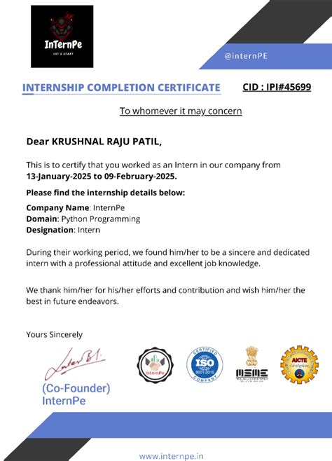 Im Thrilled To Share That Ive Successfully Completed My Python Programming Internship At
