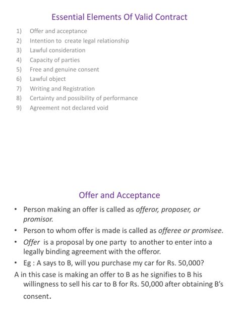Essential Elements Of Valid Contract Pdf Offer And Acceptance