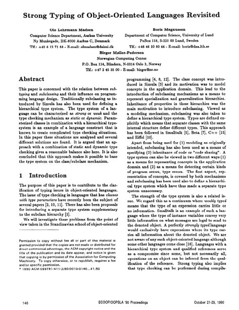 Pdf Strong Typing Of Object Oriented Languages Revisited