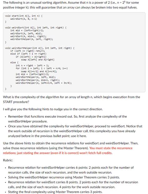 Solved The Following Is An Unusual Sorting Algorithm Assume Chegg Com