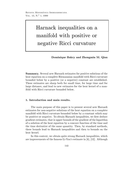 Pdf Harnack Inequalities On A Manifold With Positive Or Negative Ricci Curvature