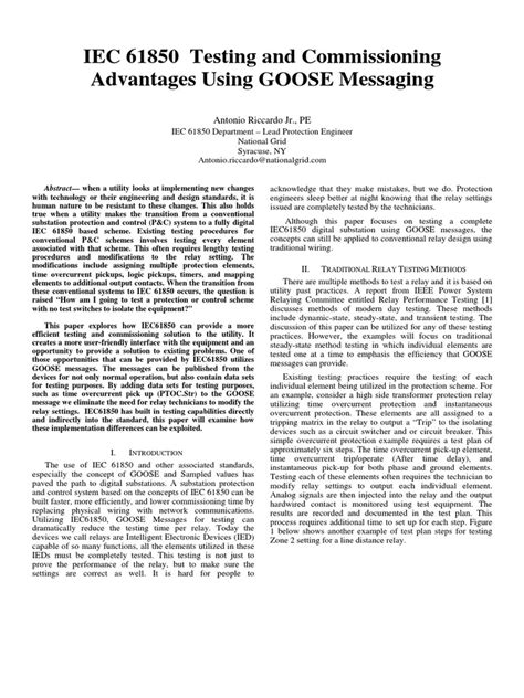 Iec 61850 Testing And Commissioning Advantages Using Goose Messaging Pdf Simulation Relay
