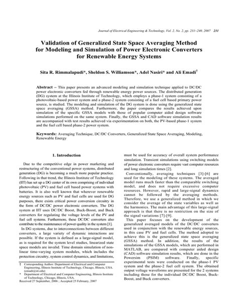 Validation Of Generalized State Space Averaging Method For